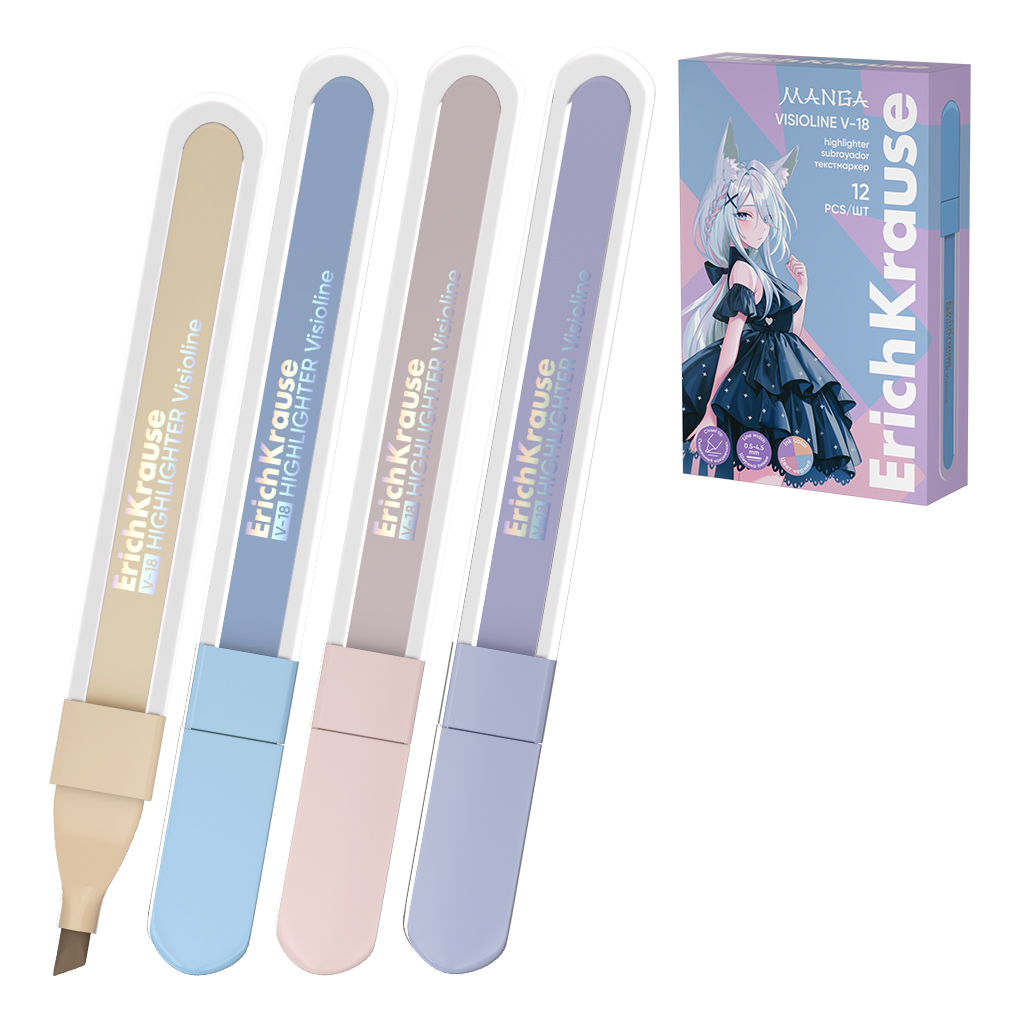 Set of 4 highlighters ErichKrause Visioline V-18 Manga, ink color ...